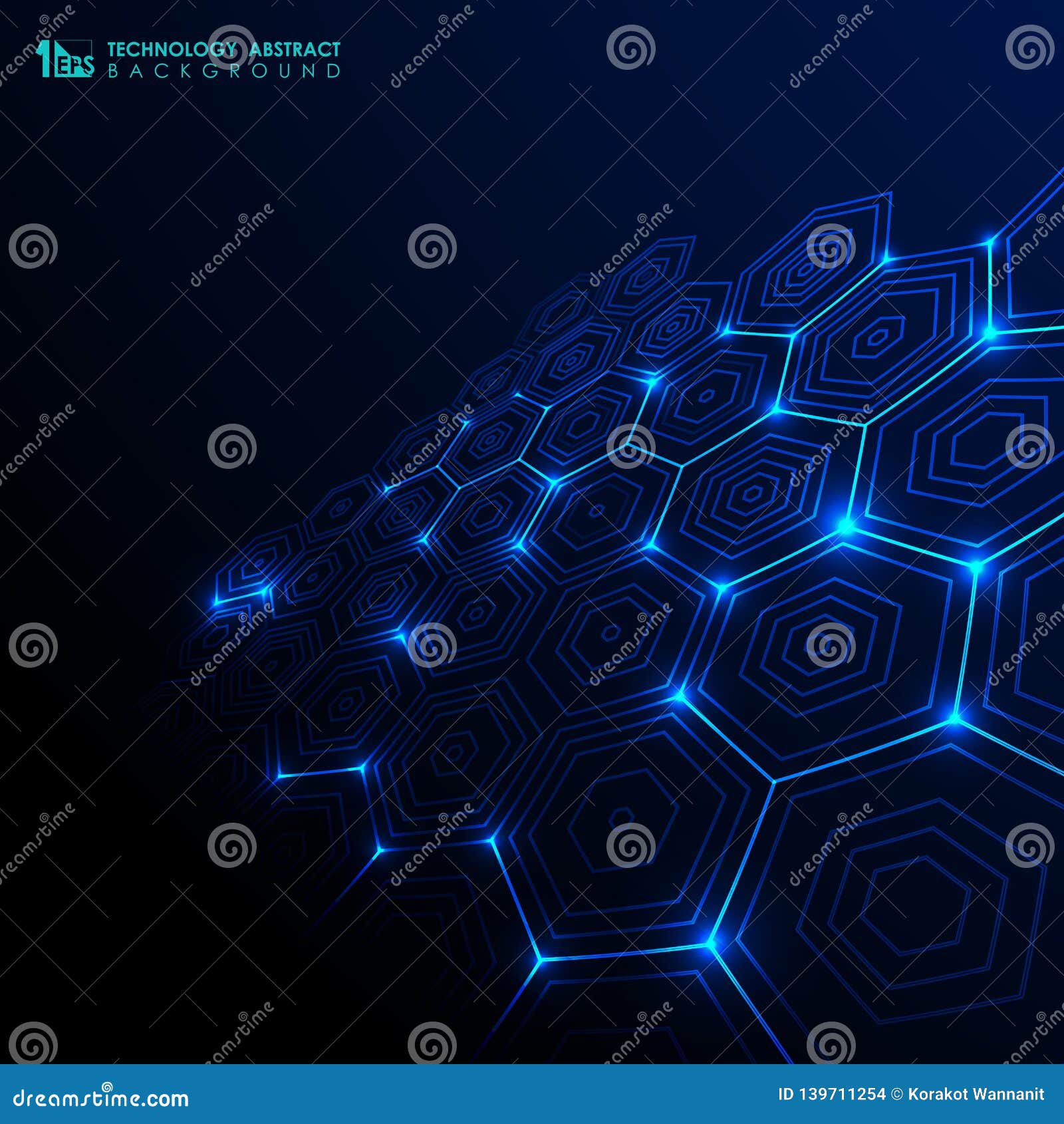 Abstract Futuristic Technology Gradient Blue Hexagon Pattern Background ...