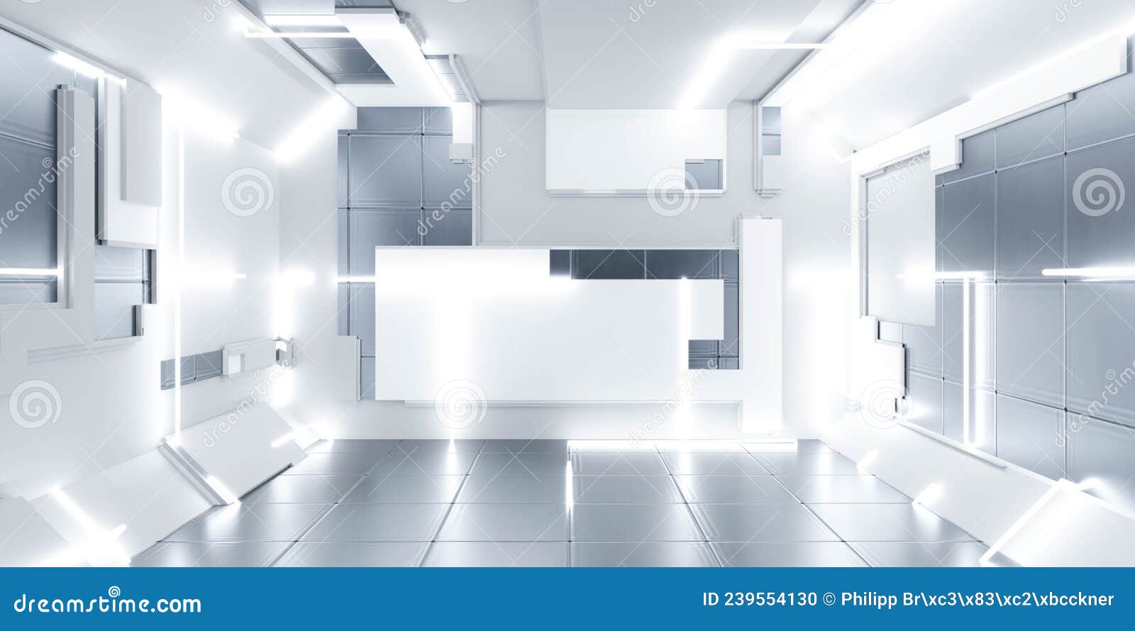 Abstract Futuristic Technology Room with Metallic Surface and Led ...