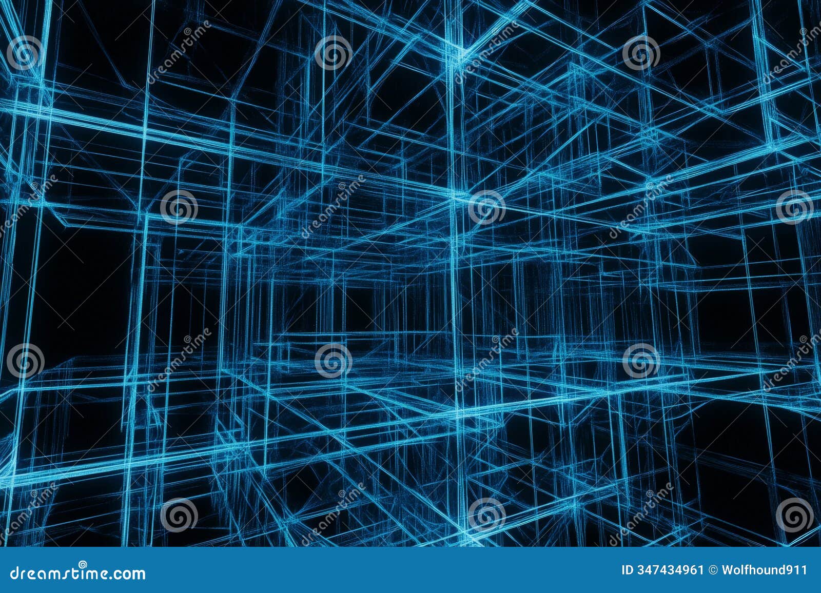 Abstract Futuristic Wireframe Texture, Glowing Blue 3D Grids in a Dark ...
