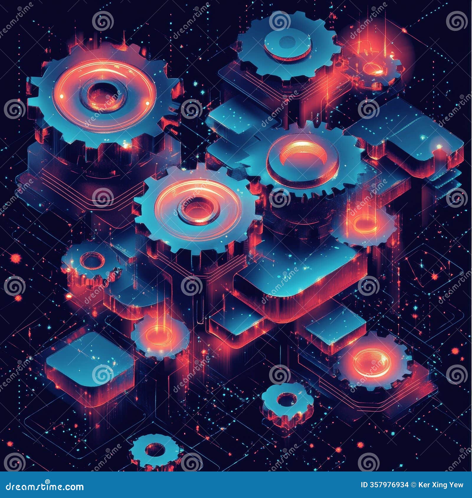 Abstract Gears and Circuitry: Futuristic Tech Art Stock Illustration ...
