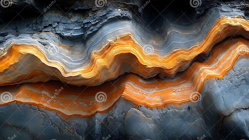 Abstract Geological Formation with Layered, Wavy Patterns of Grey and ...