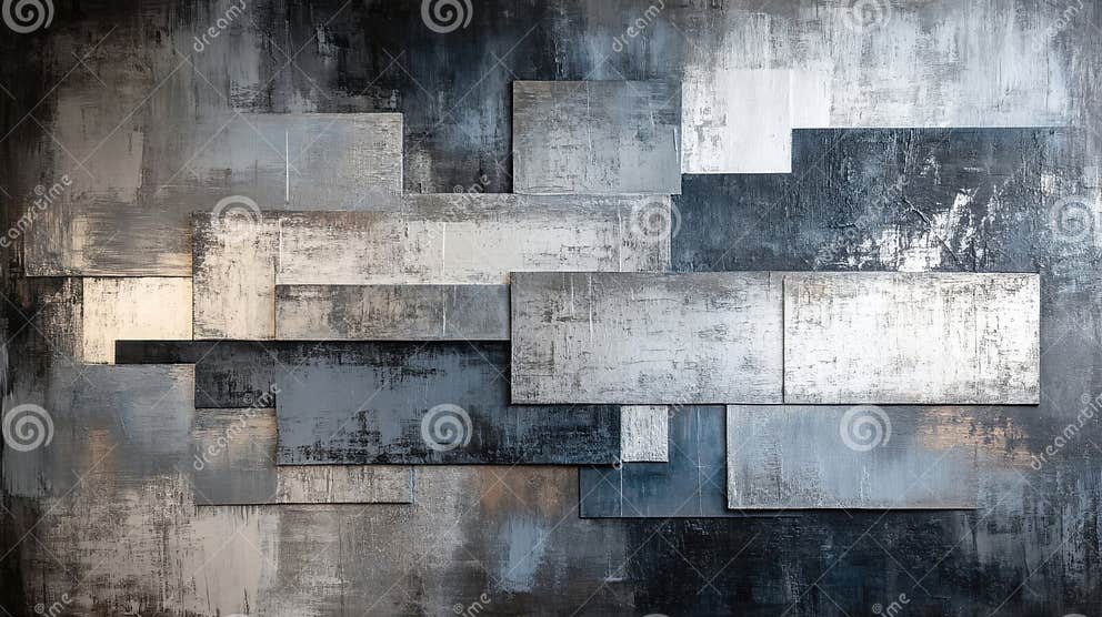 Abstract Geometric Art with Interlocking Rectangles in Gray and ...