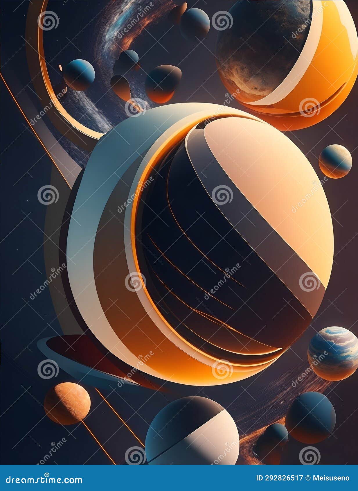 Abstract Geometric Art Planets in Outer Space Illustration Stock ...