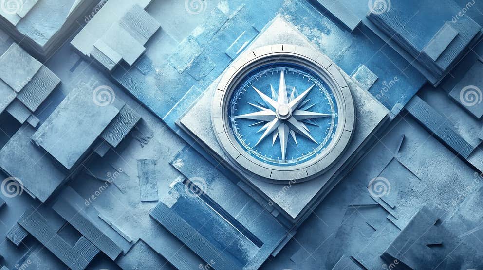 Abstract Geometric Artwork Featuring a Compass on Textured Blue Surface ...
