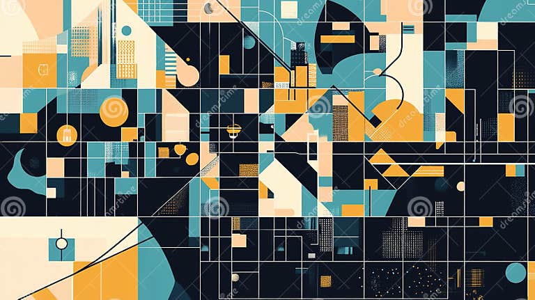 Abstract Geometric Artwork Featuring Interlocking Shapes and ...