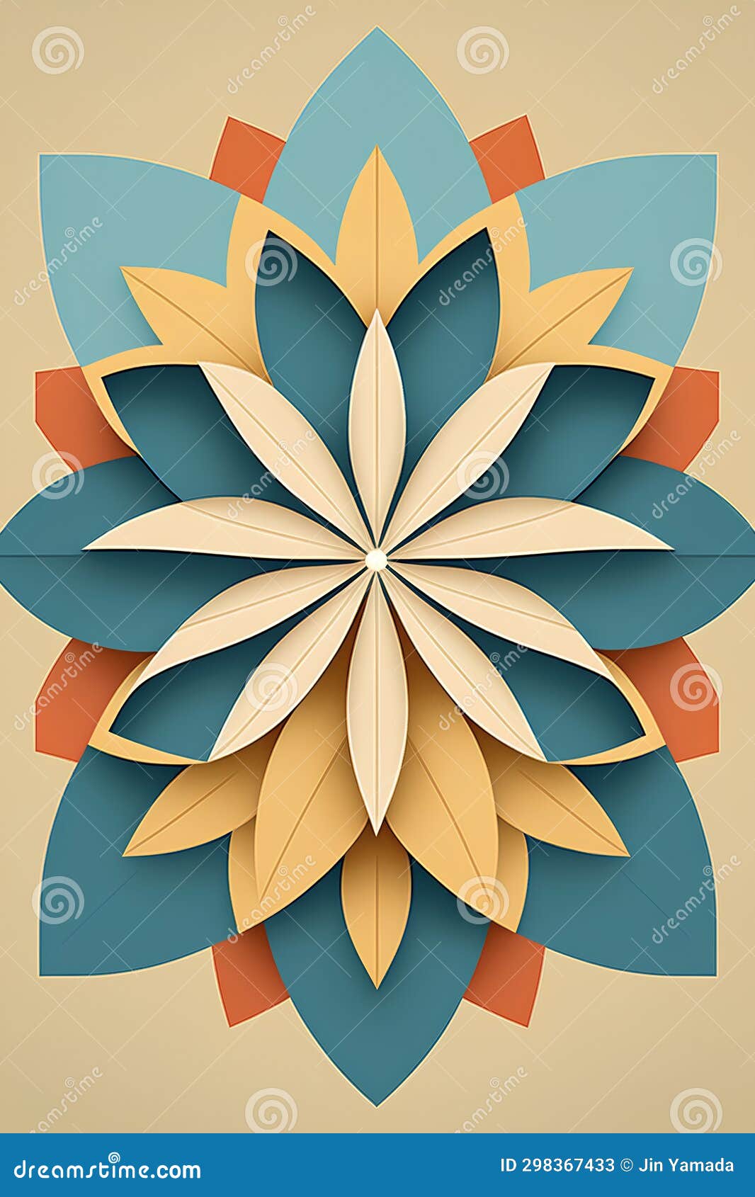 Abstract Geometric Background with Blue and Yellow Paper Flowers. 3d ...