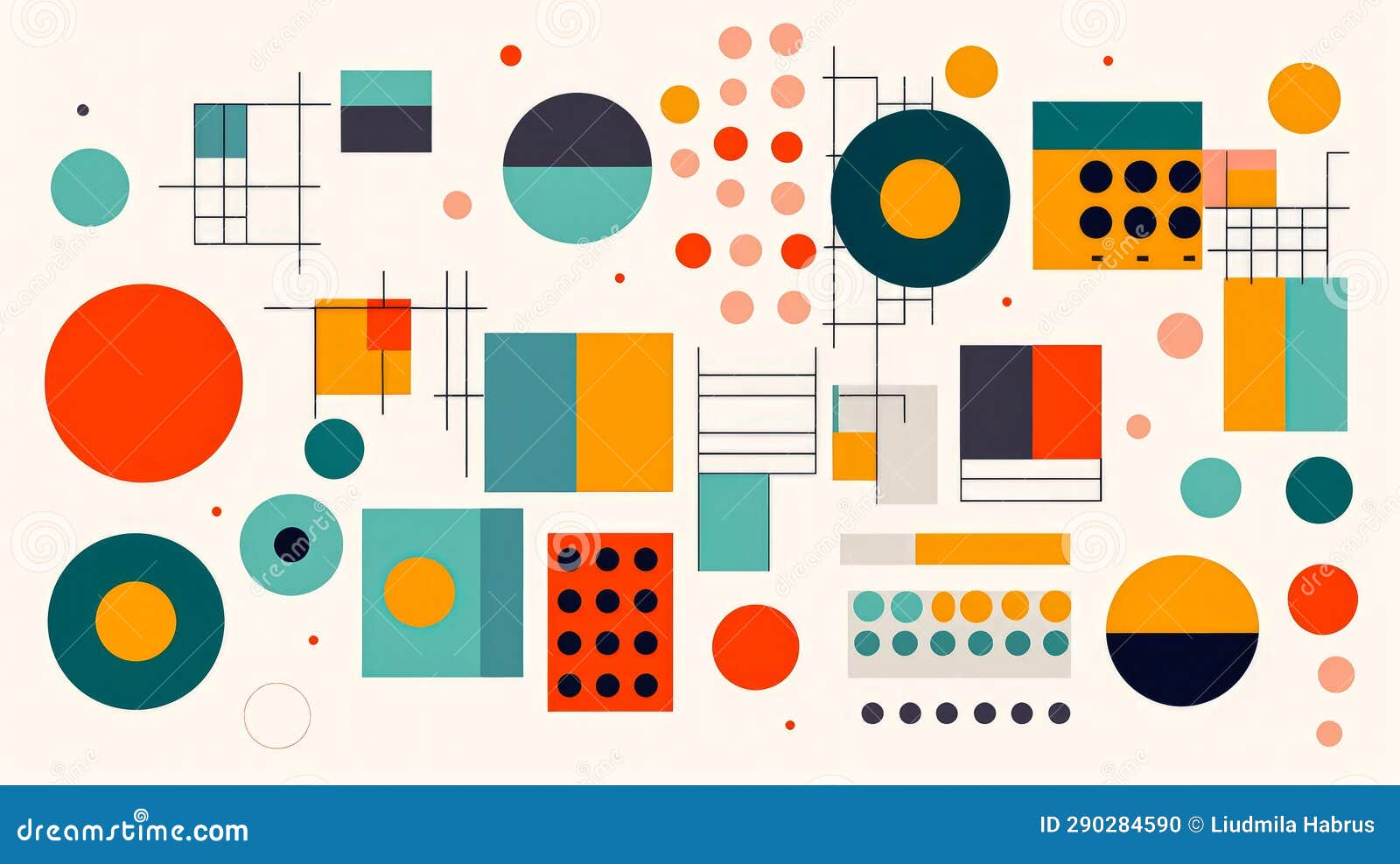 Abstract Geometric Background with Circles, Lines and Rectangles. Stock Illustration ...