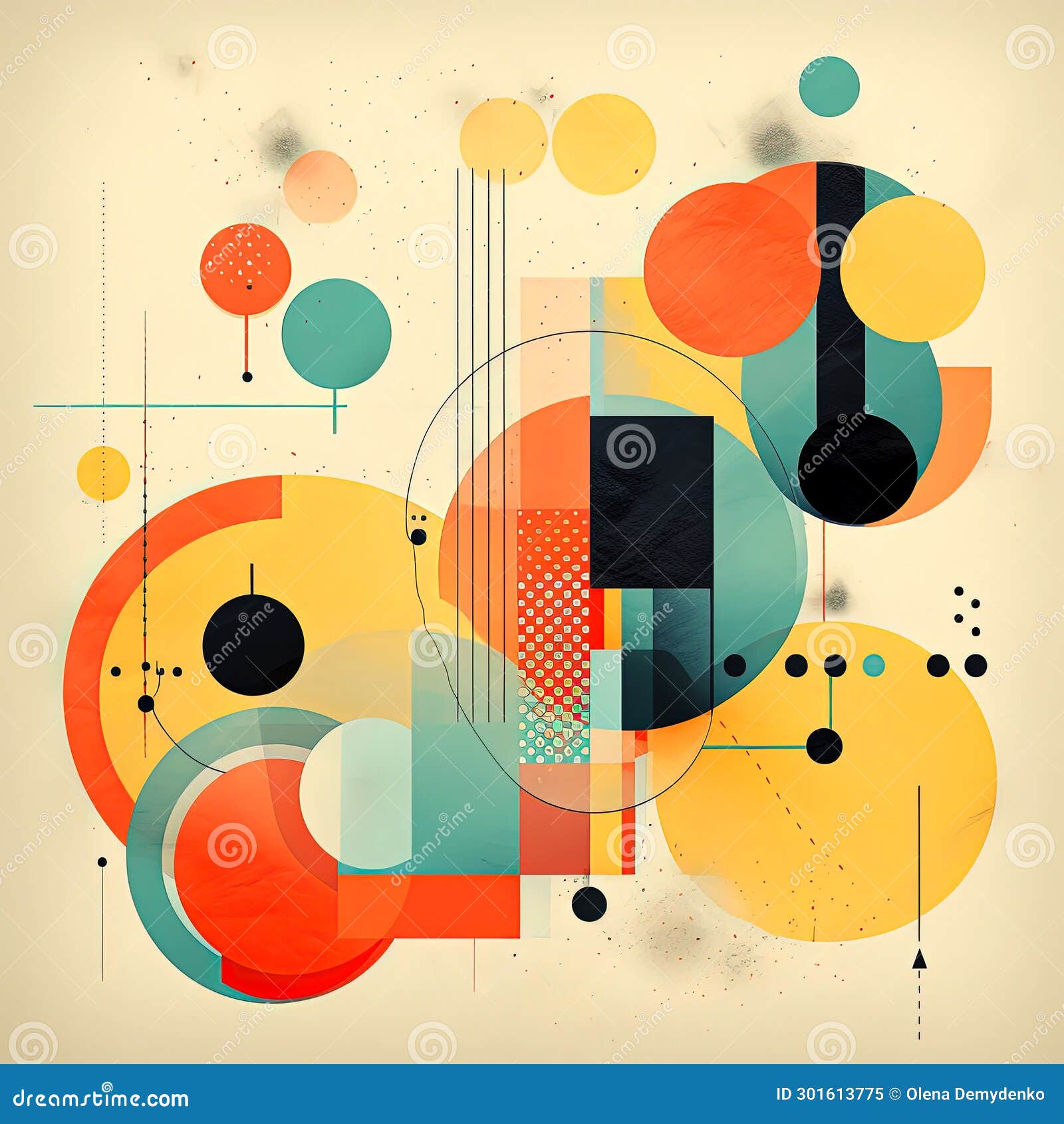 Abstract Geometric Background with Circles, Squares and Lines. Stock ...