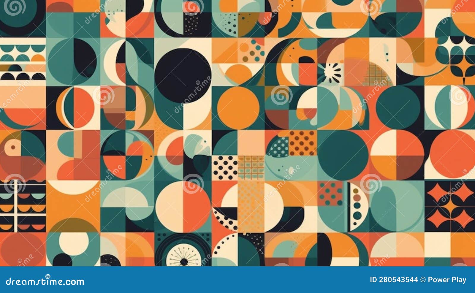 Abstract Geometric Background with Circles and Squares in Retro Style ...