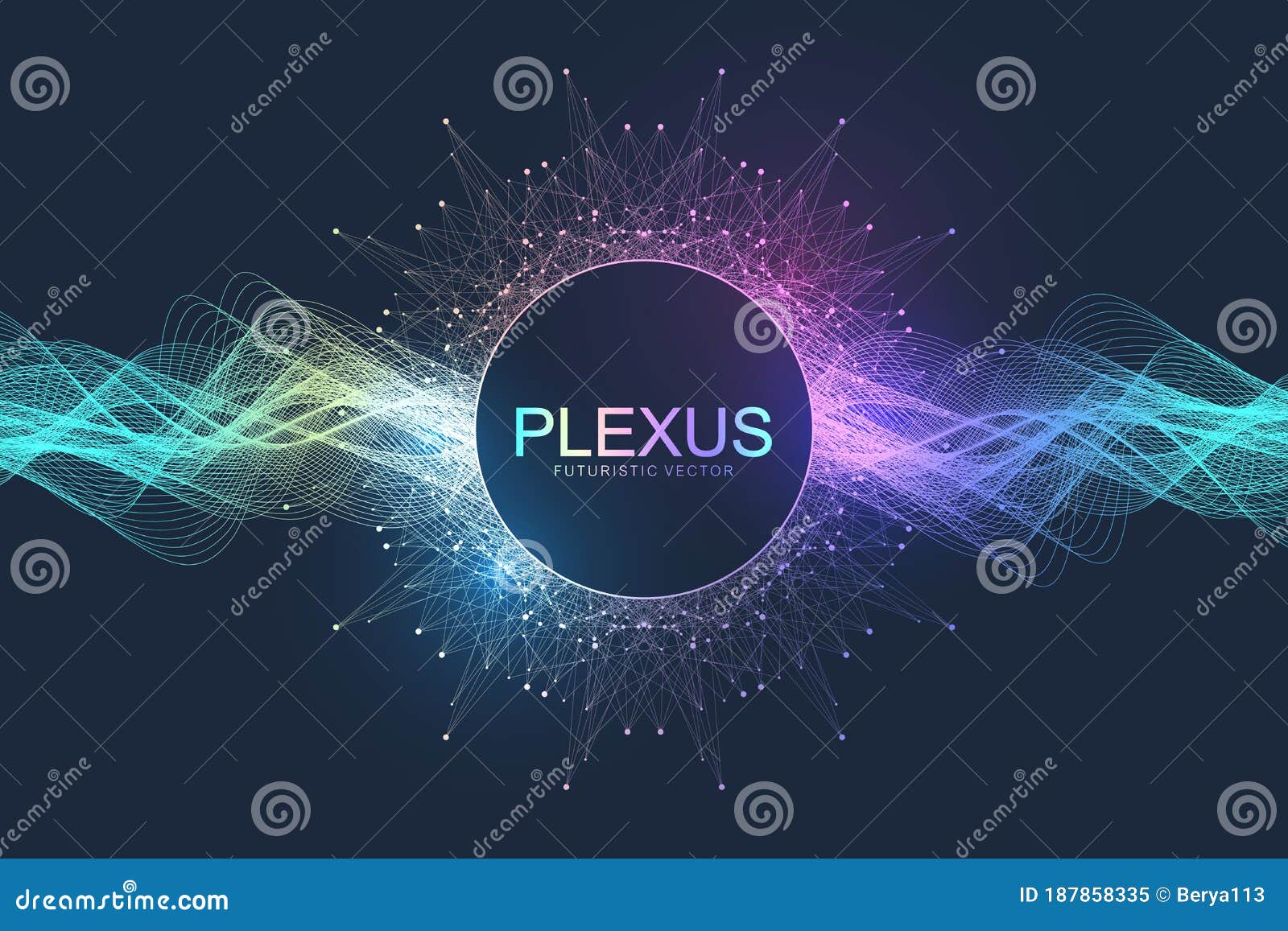 Abstract Geometric Background With Dynamic Particles Wave Flow Big Data Plexus Stream