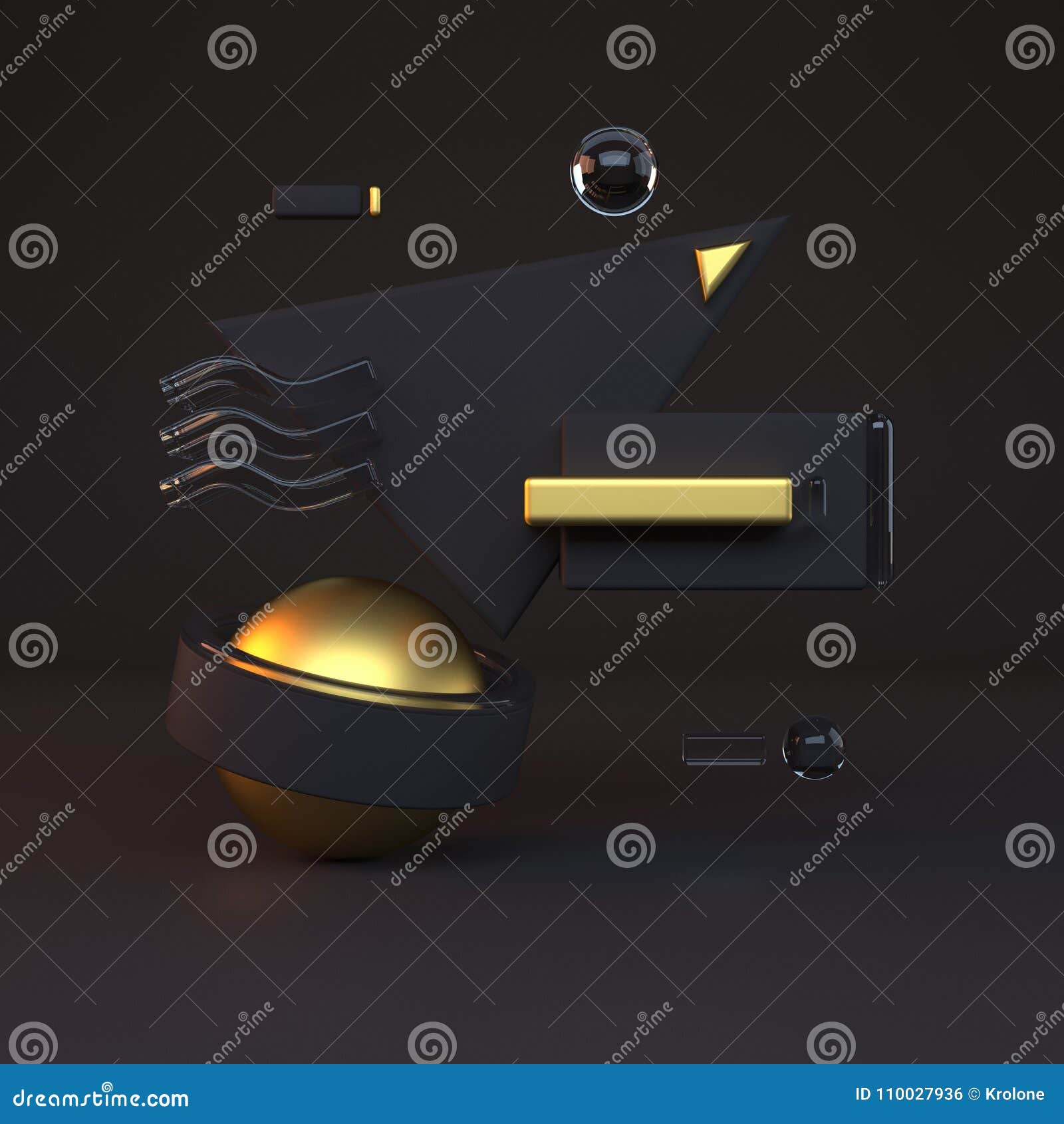 Abstract 3D of Gold Objects on Black Background Stock Illustration ...