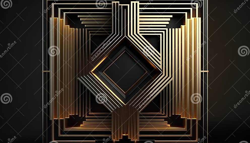 Abstract Geometric Background with Golden Lines. 3d Render Stock ...