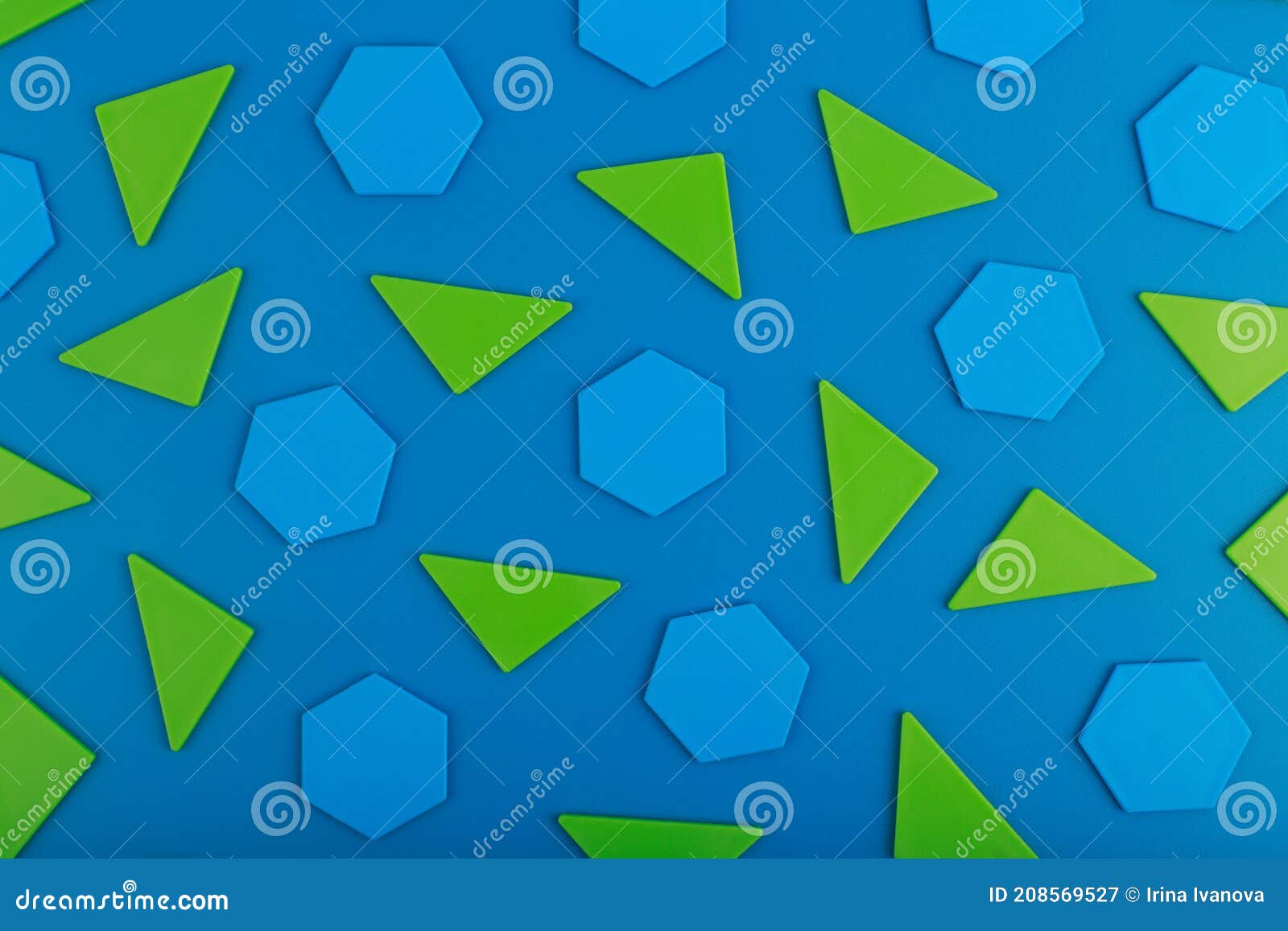 Abstract Geometric Background with Green Triangles and Blue Polygons on ...