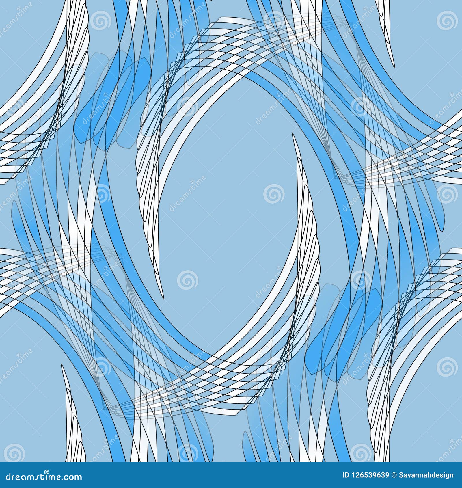 Regular Oval Futuristic Pattern in Light Blue Shades and White Centered ...