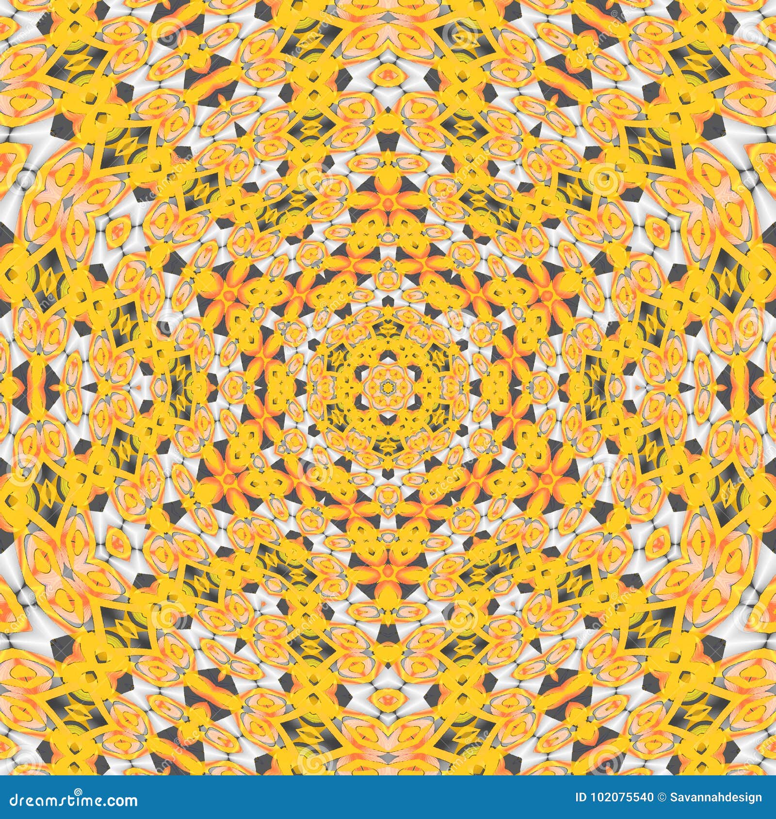 Regular Intricate Pattern Yellow Orange Gray Centered Stock ...