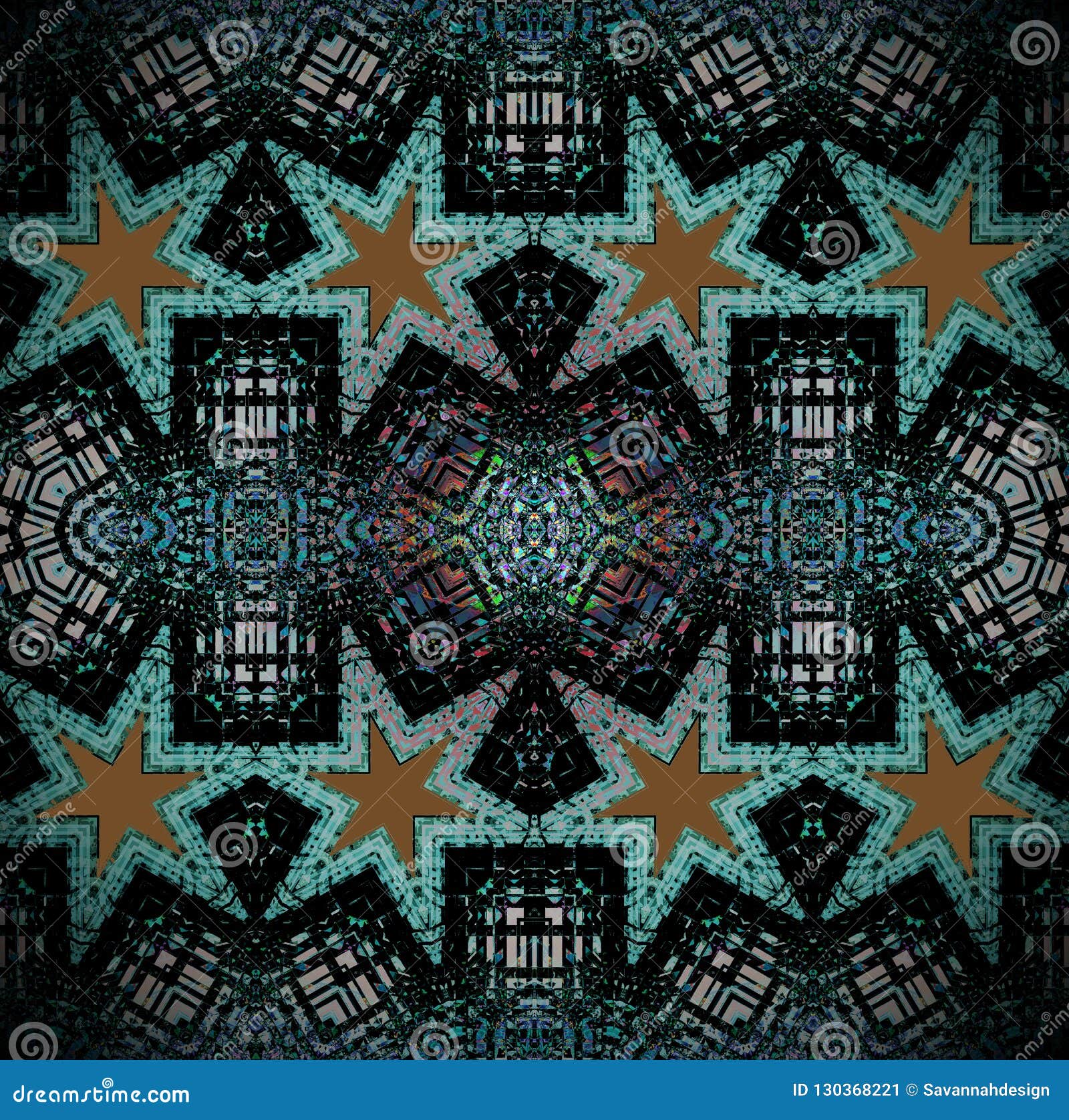 Regular Intricate Star Pattern Gold Turquoise Black Horizontally Stock ...