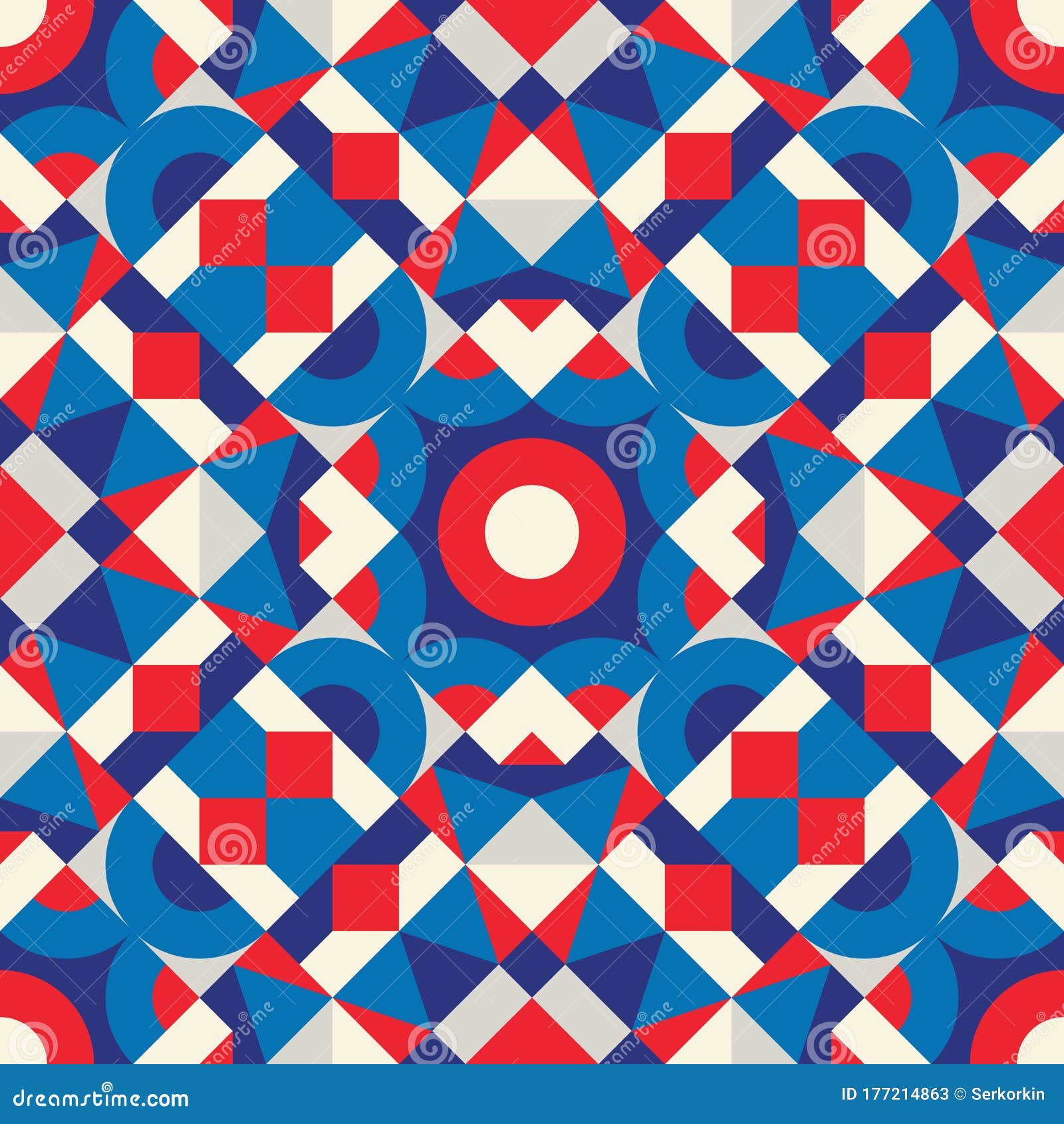 Abstract Geometric Background. Seamless Pattern Design. Blue and Red ...
