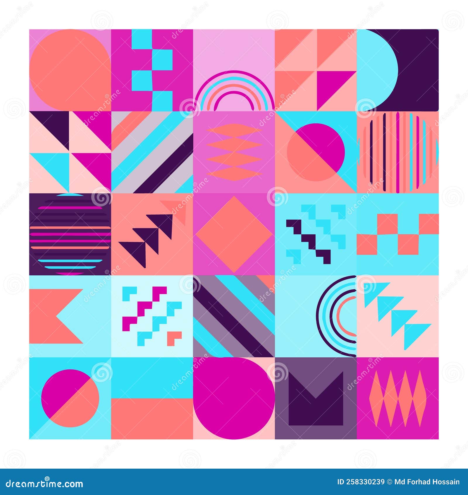 Colorful Bauhaus Pattern Design Stock Vector - Illustration of triangle ...
