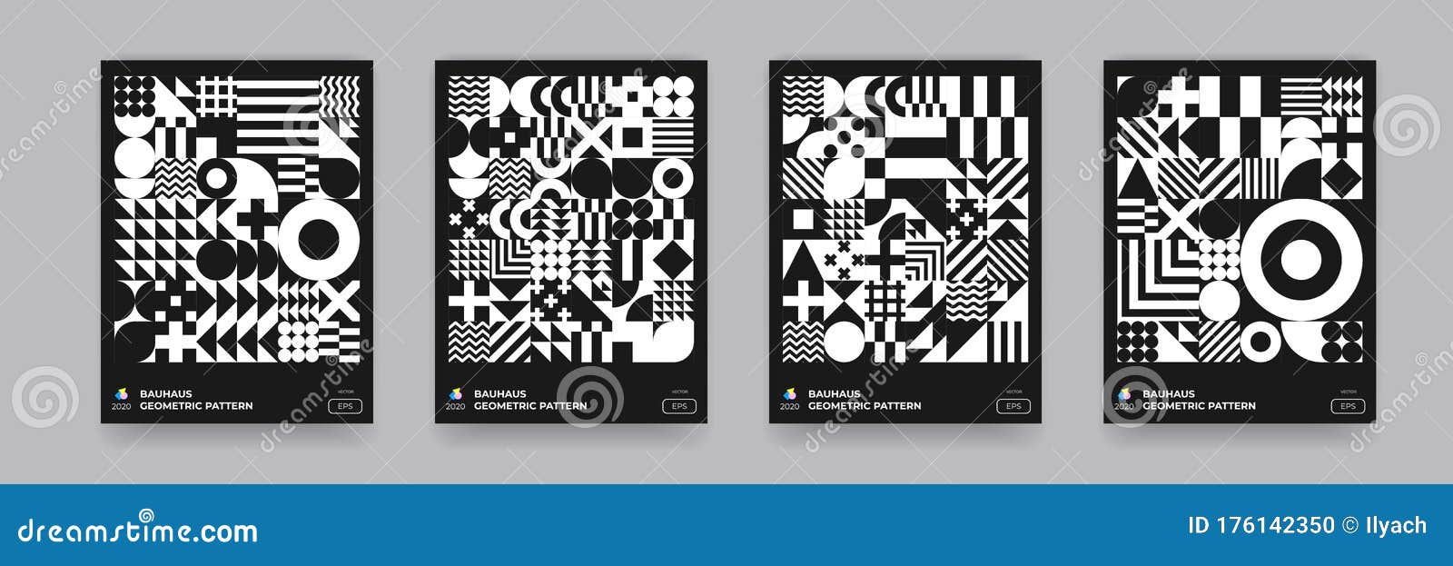Abstract Geometric Black and White Pattern Background, Vector Bauhaus ... Abstract Geometric Black and White Pattern Background, Vector Bauhaus ...