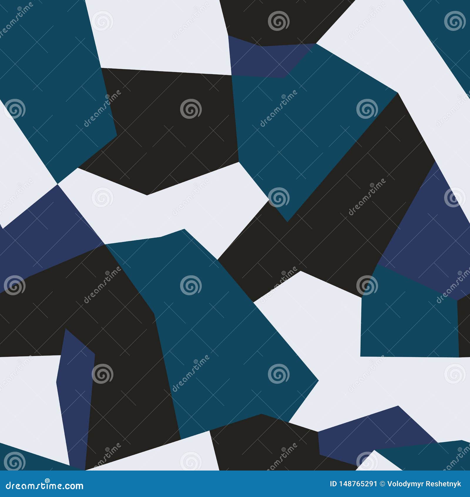 Abstract Geometric Camouflage Seamless Pattern Background with Blue ...