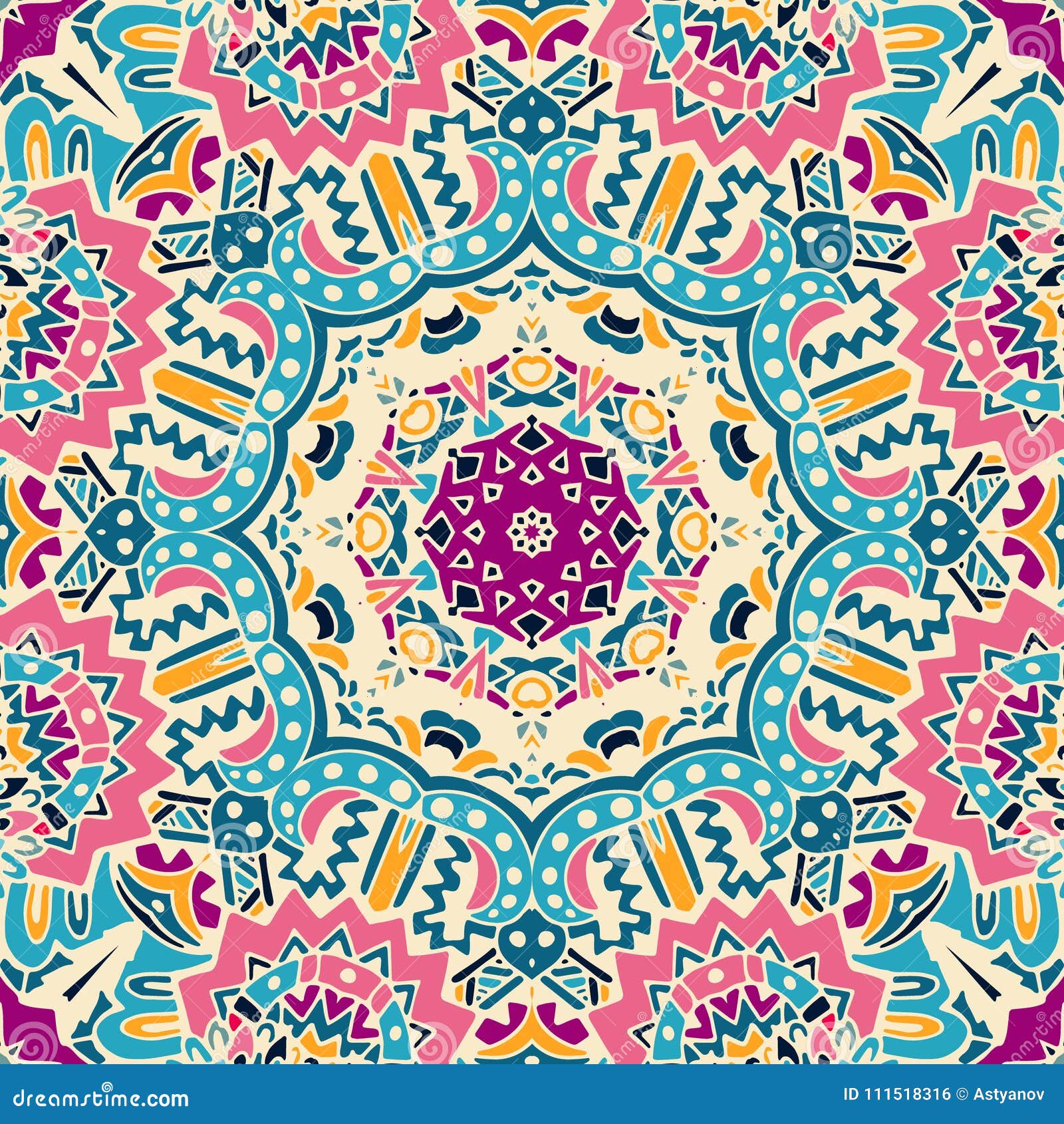 Festive Seamless Pattern Doodle Mandala Stock Vector - Illustration of ...