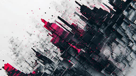 Abstract Geometric Art with Red and Black 3D Blocks on White Background ...