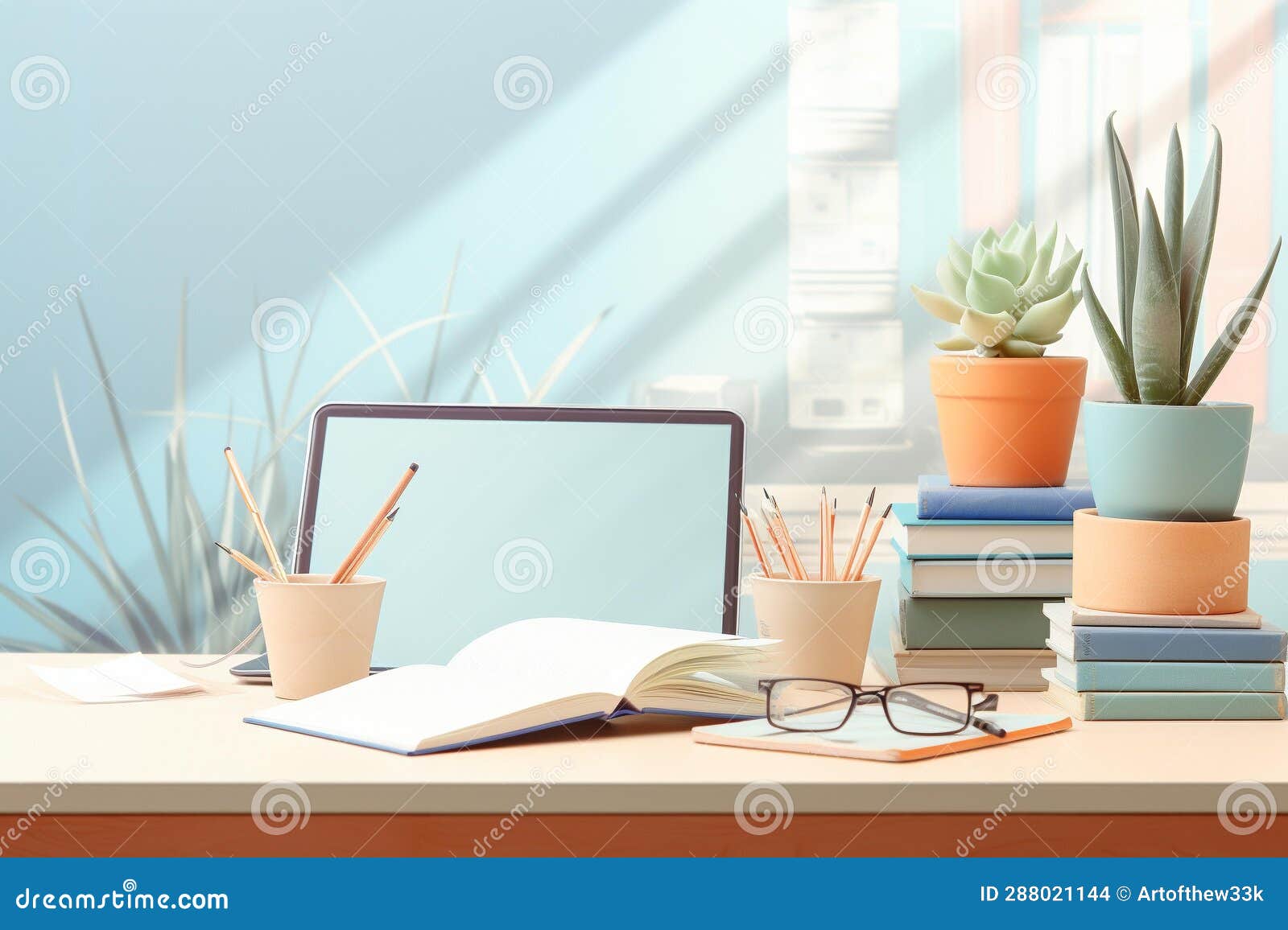 Abstract Geometric Composition on Modern Classroom Desk Stock ...