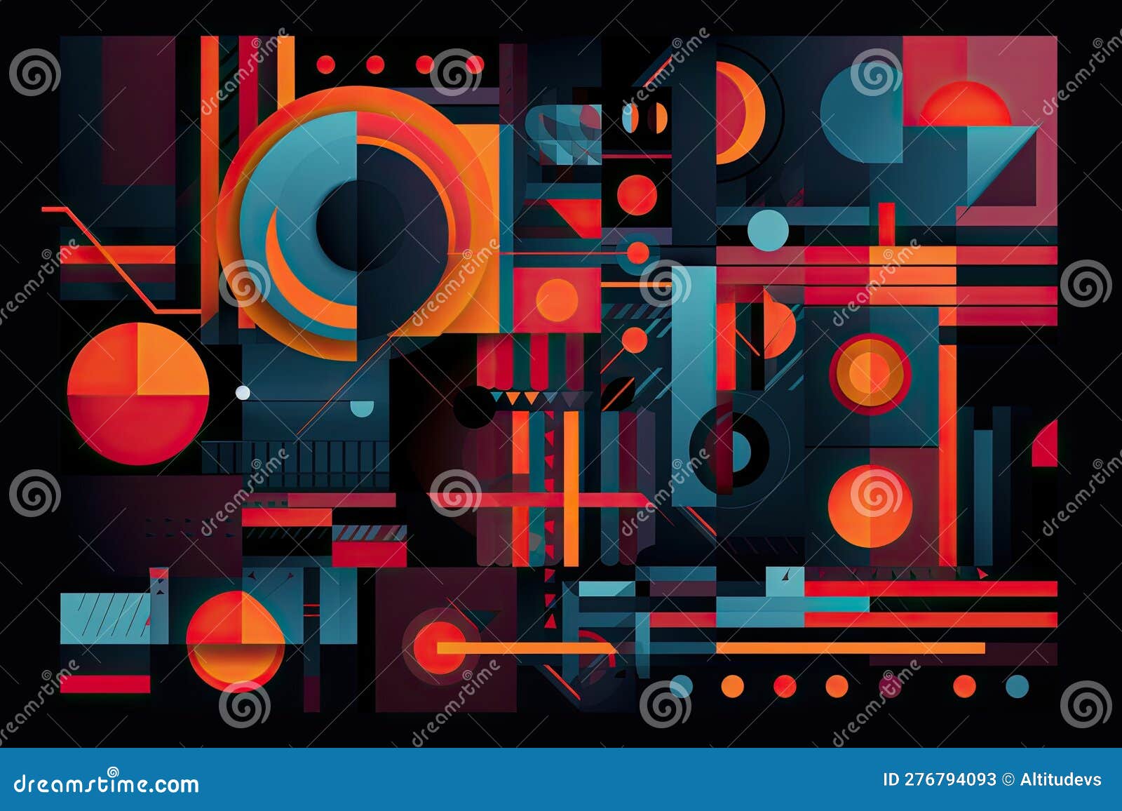 Abstract Geometric Compositions, with Bold Colors and Shapes on Black ...