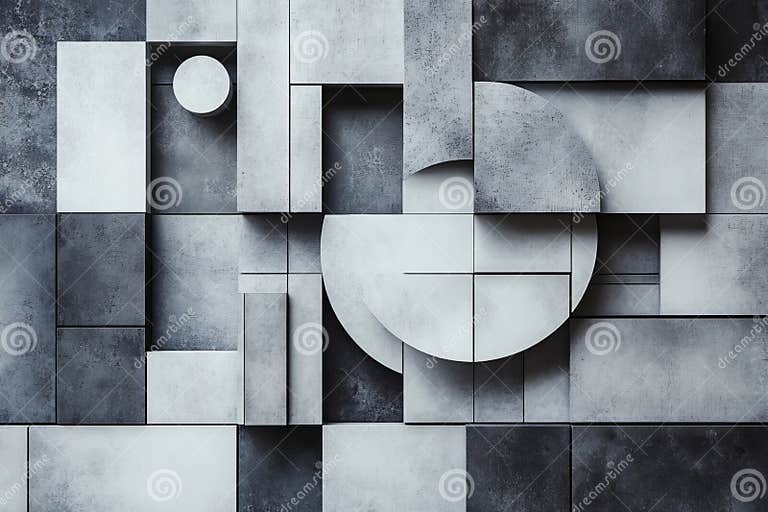Abstract Geometric Concrete Wall with Circular and Rectangular Patterns ...