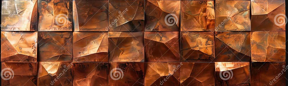 Abstract Geometric Copper Panel Texture. Metallic Background with ...