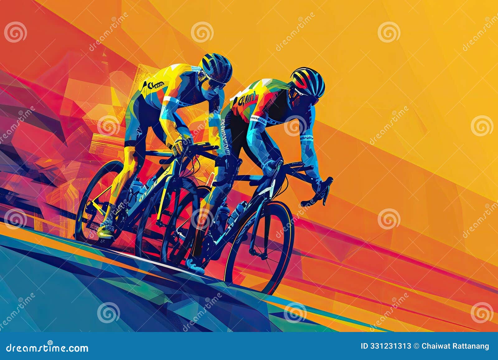 Two Cyclists, Line Art Stylized Cartoon. Vector Illustration ...