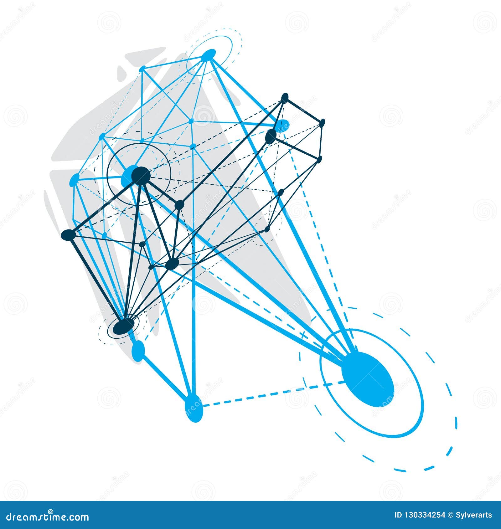 Abstract Geometric 3D Wireframe Object, Digital Technology Vector ...