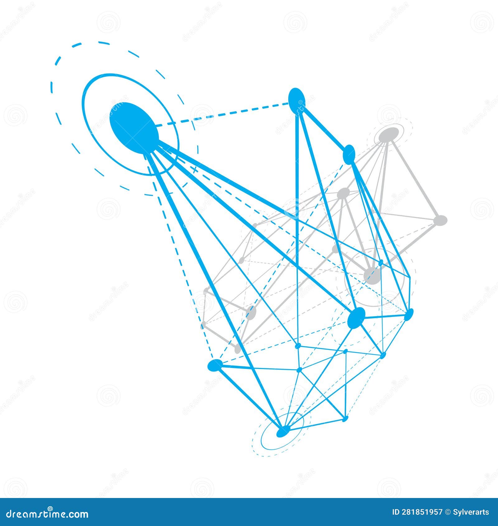 Abstract Geometric 3D Wireframe Object, Digital Technology Vector Stock ...