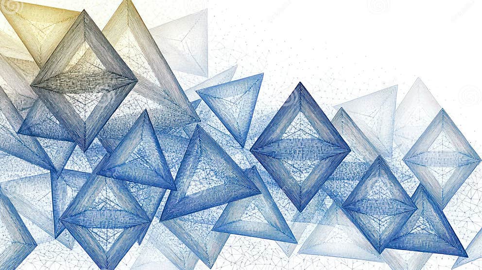 Abstract Geometric Design Featuring Layered Blue and Yellow Pyramids ...