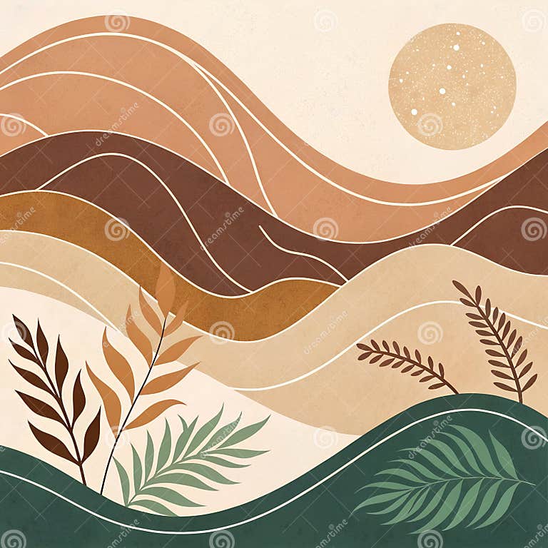 Abstract Geometric Design with Wavy Lines and Nature-inspired Elements ...