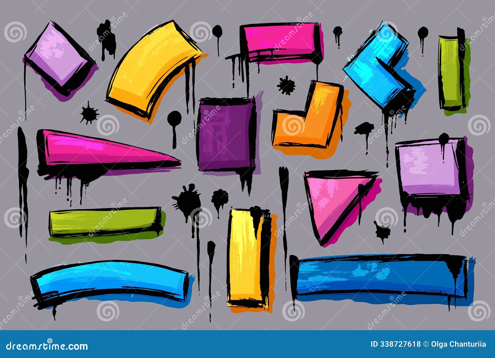Abstract Geometric Forms, Figures. Hand Drawn Boxes, Frames, Textures, Patterns, Drops. Graffiti ...