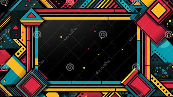 Abstract Geometric Frame on Black Background with Red Yellow and Blue ...