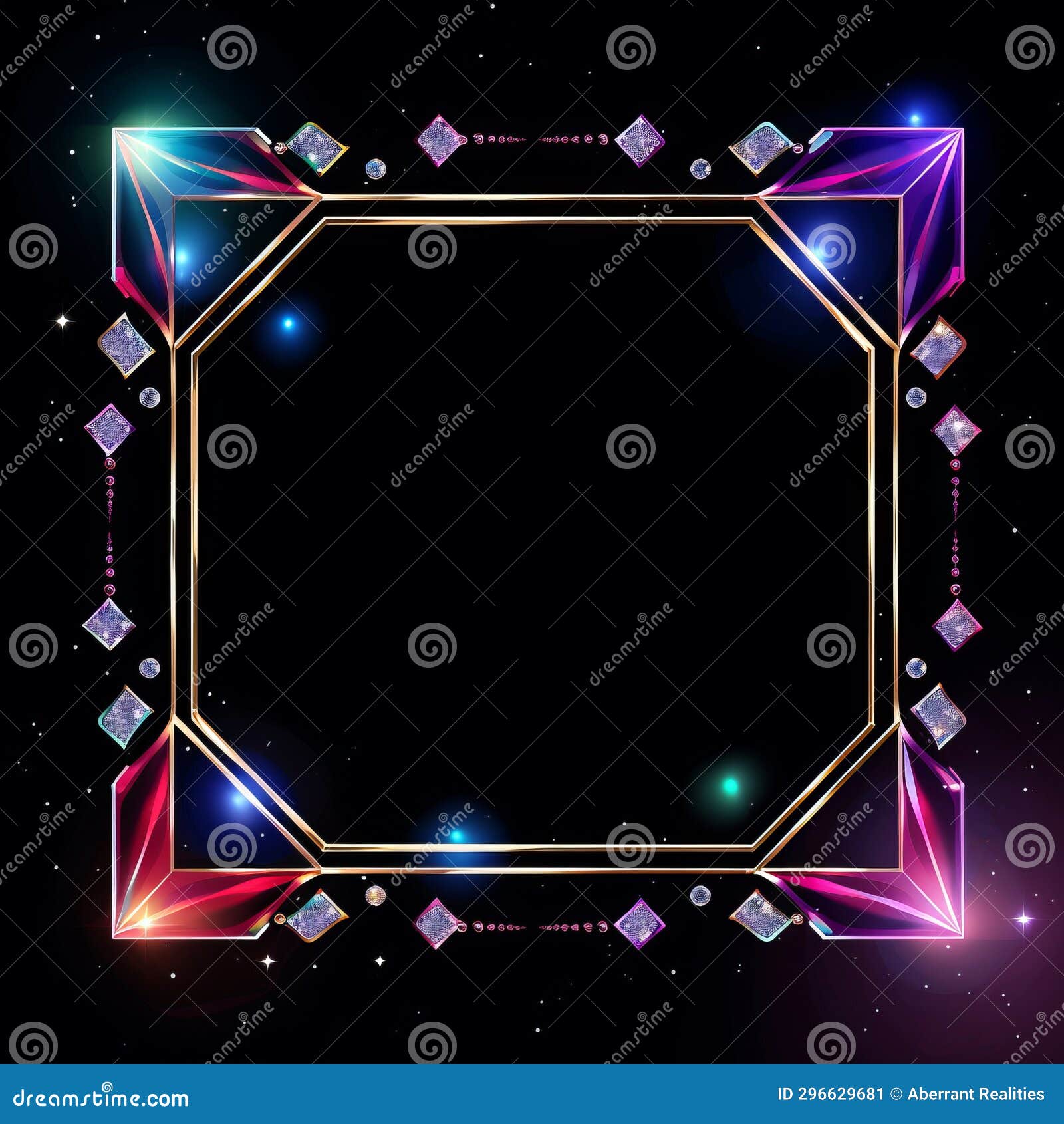 Abstract Geometric Frame on a Black Background with Stars Stock Image ...