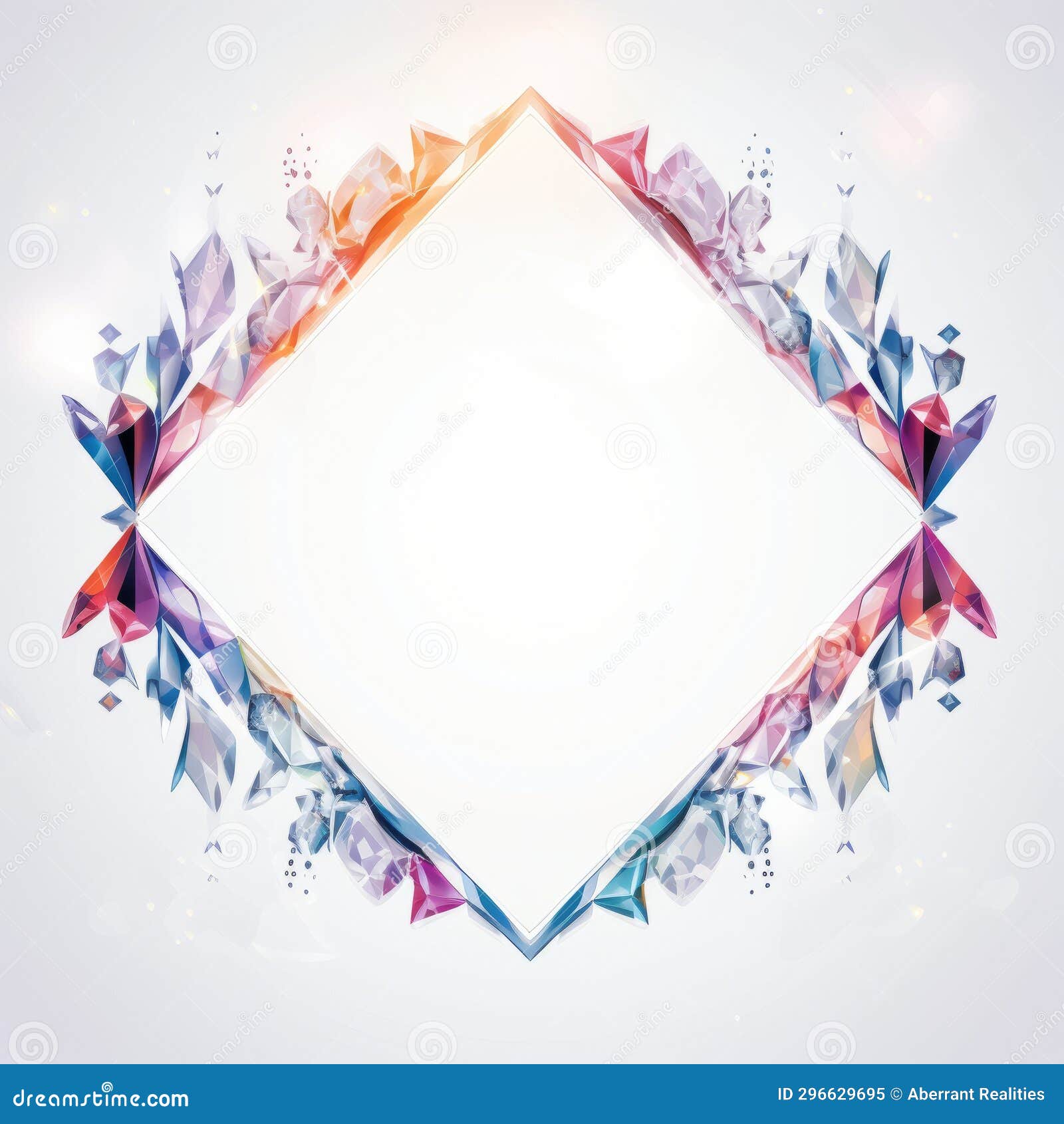 Abstract Geometric Frame with Colorful Crystals on a White Background ...