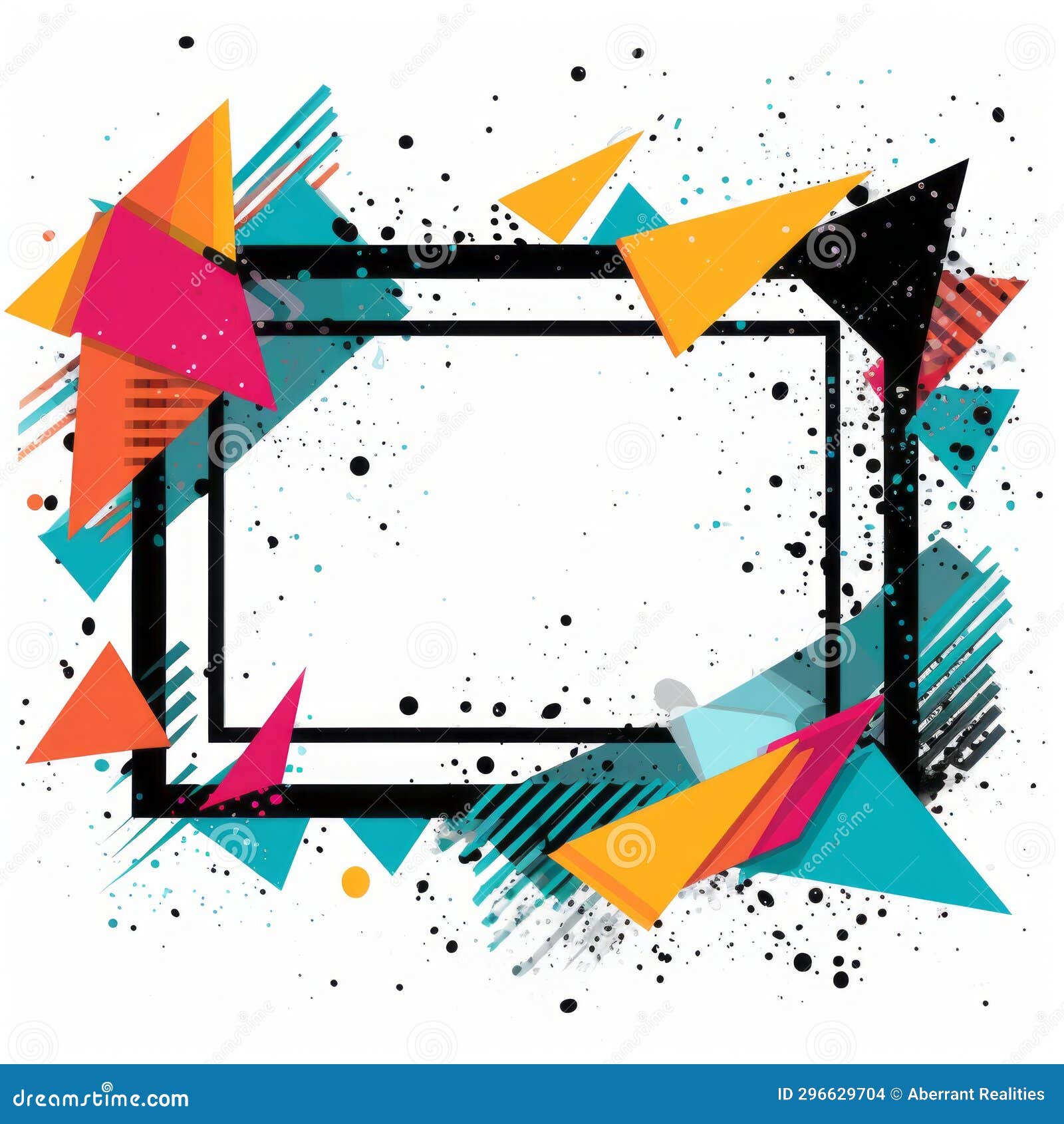 Abstract Geometric Frame with Colorful Triangles and Shapes on a White ...