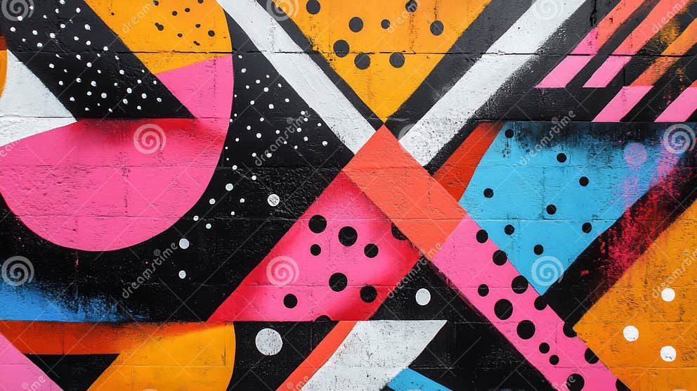 Abstract Geometric Graffiti Art on Brick Wall Stock Illustration ...