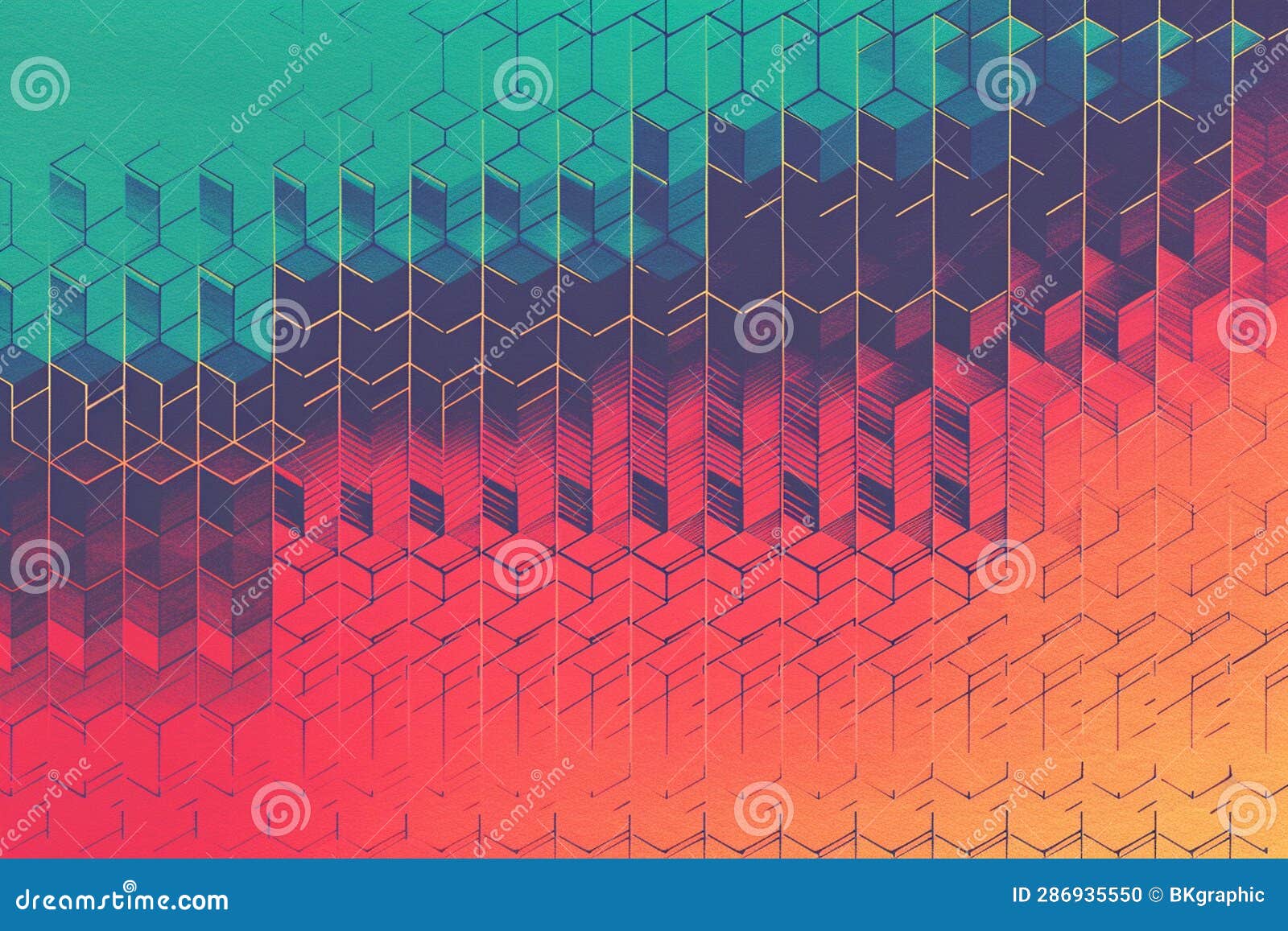 Abstract Geometric Hexagonal Shape, Retro Risograph, on Grainy Color ...