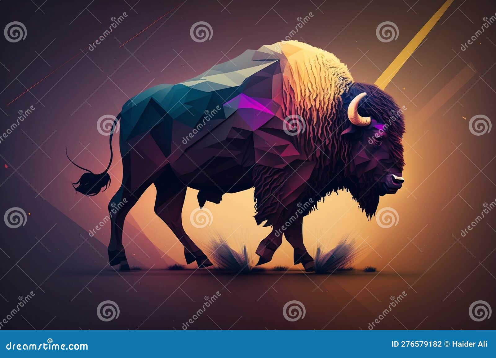 Abstract Geometric Illustration of a Strange Bison on a Minimalistic ...