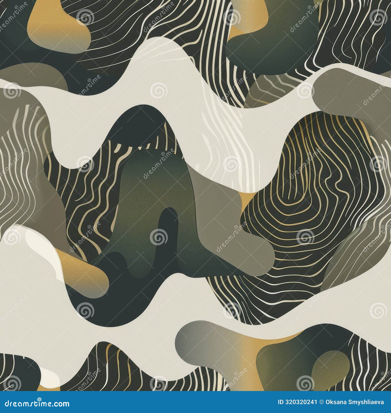 Abstract Geometric Landscape in Earth Tones with Wavy Lines and ...