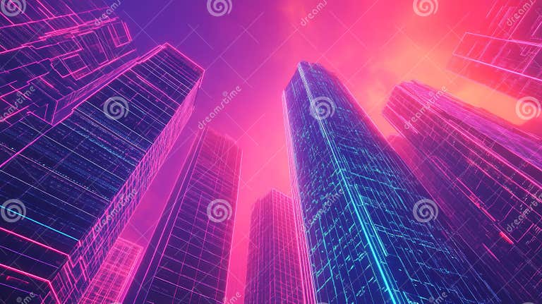 Abstract Geometric Layout of Synthwave-inspired Skyscrapers. Stock ...