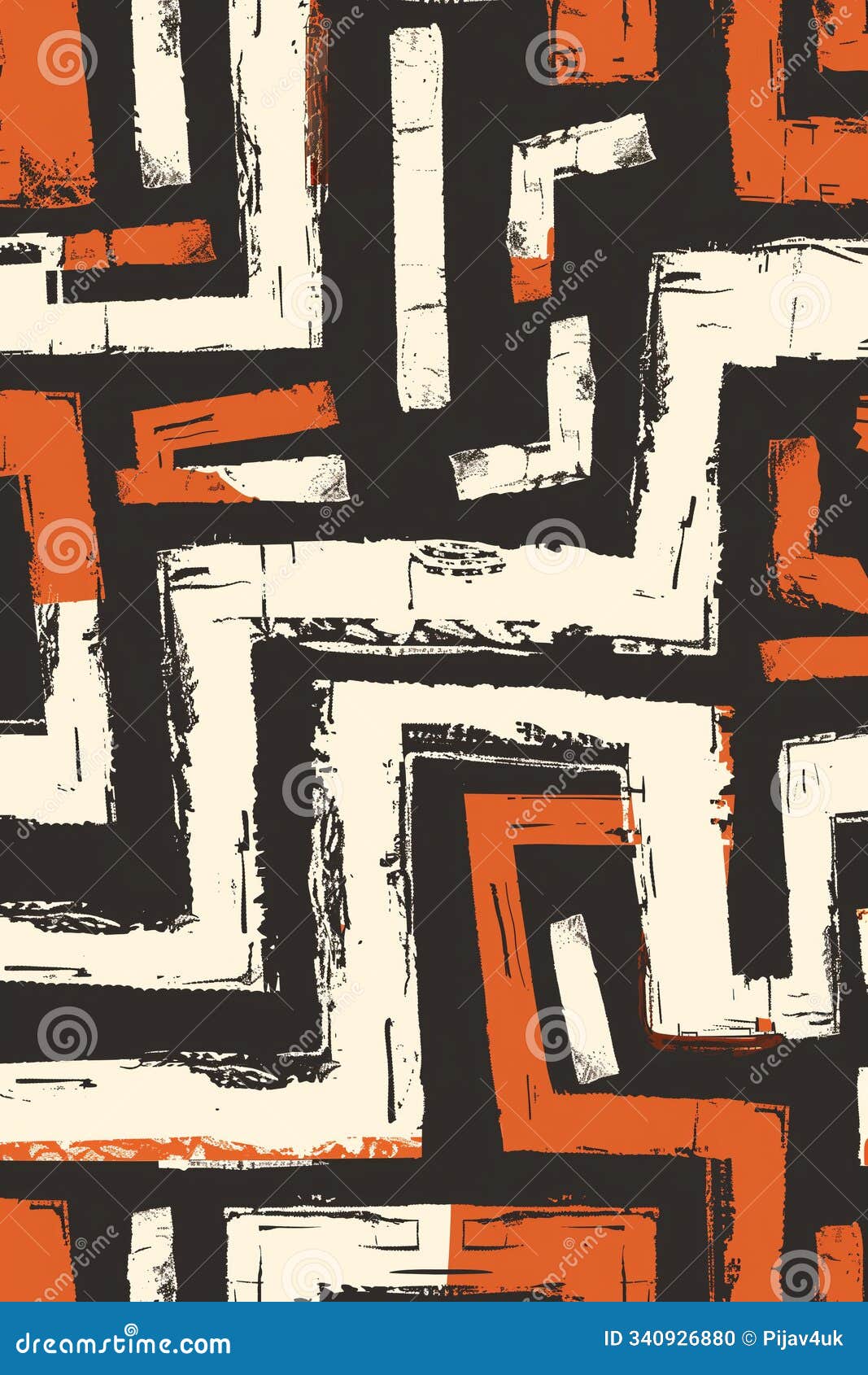 Abstract Geometric Maze Background with Bold Hand-drawn Square Lines ...