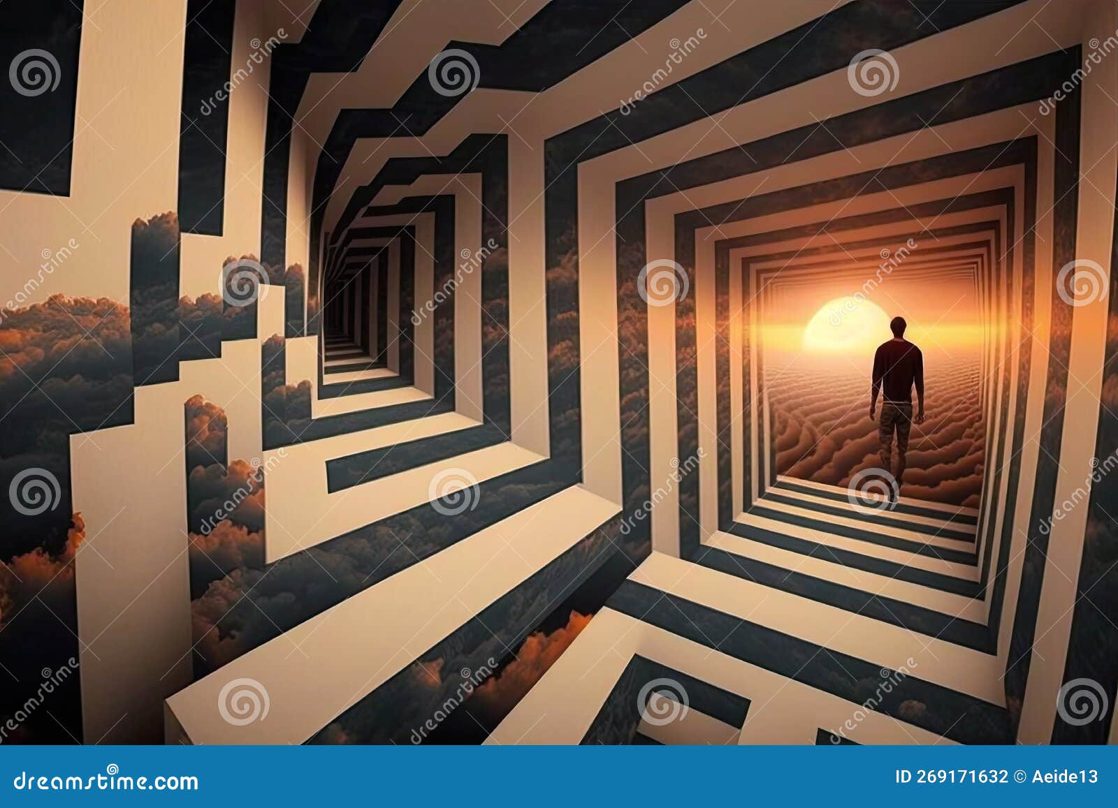 Abstract Geometric Maze Design with Silhouette of a Person in a Tunnel ... Abstract Geometric Maze Design with Silhouette of a Person in a Tunnel ...
