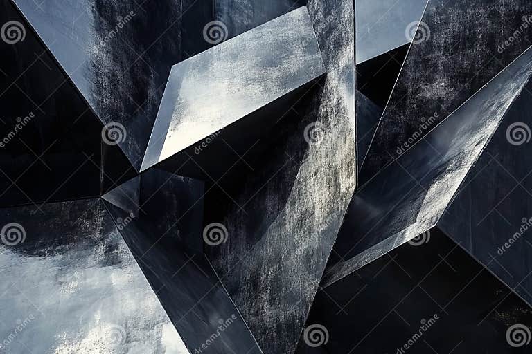 Abstract Geometric Metallic Structure with Reflective Surfaces and ...