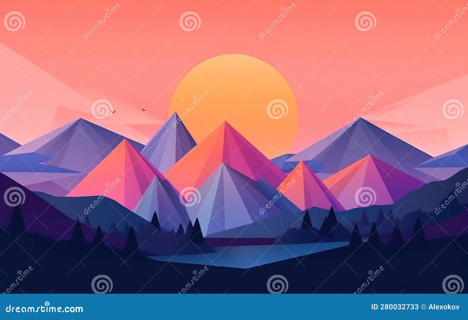 Abstract Geometric Mountain Range with Pastel Colors Gradient Digital ...