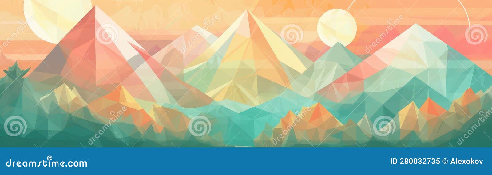 Abstract Geometric Mountain Range with Pastel Colors Gradient Digital ...